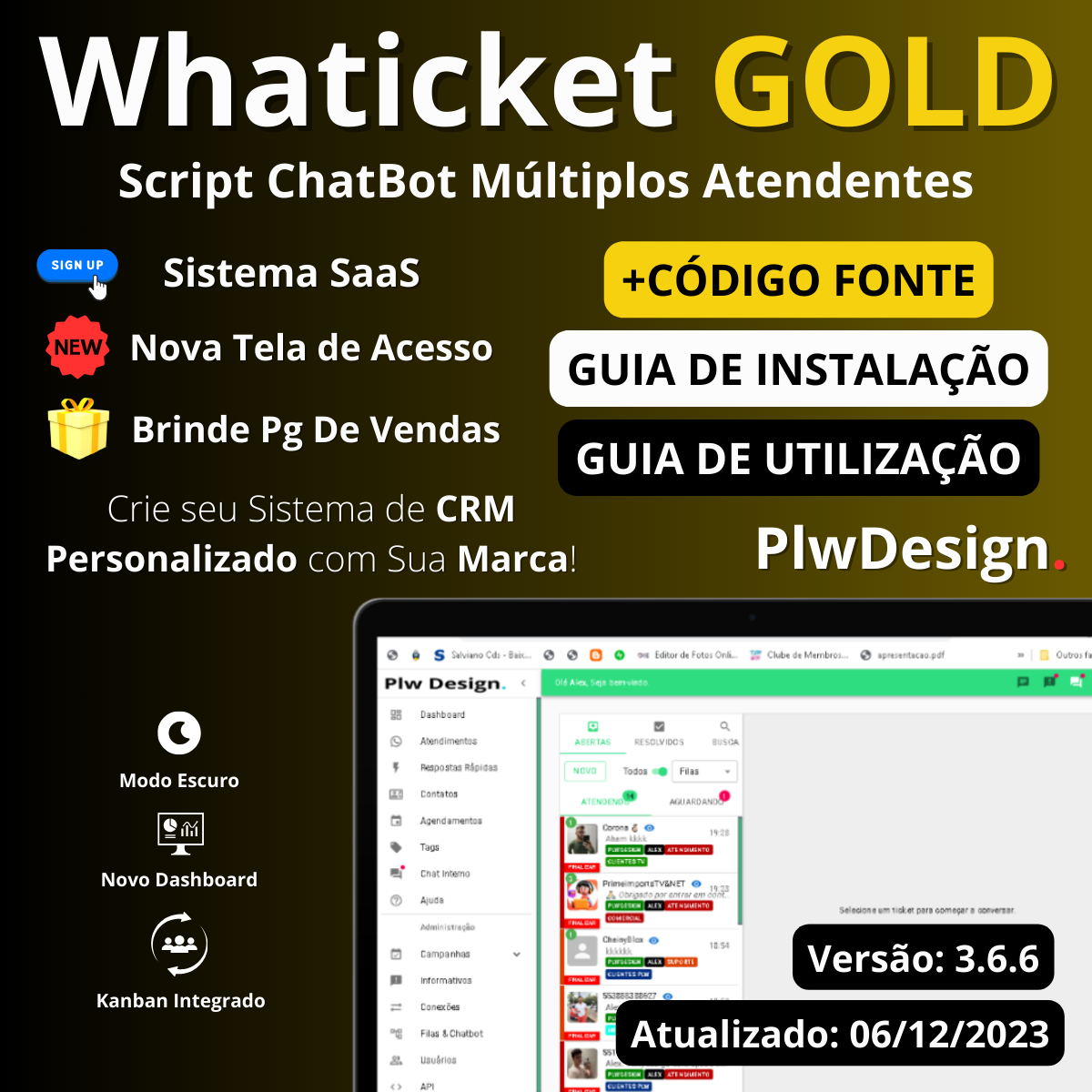 Script CRM WhaTicket Gold com SaaS e Kanban Inclusos – Clube Vip PlwDesign